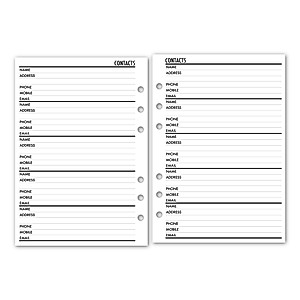 A5 Contacts Address Book Planner Insert Refill, 5.83″ x 8.27″, Fits 6-Rings Binders - Filofax, LV GM, Moterm, Choice of Quantity