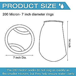 12 Pack 7 Inch Ring Felt Filter Socks 200 μm, Aquarium Felt Filter Bags, Fine Micro Fish Tank Filter, Sump Filter Sock for Saltwater Aquariums, 7 Inch Ring by 14 Inch Long