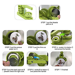 Installation-Free Button Badge Maker Machine, 58mm (2.25in) DIY Badge Pin Maker Machine Kit with 100pcs Badge Parts/Pic/Circle Cutter/Magic Book