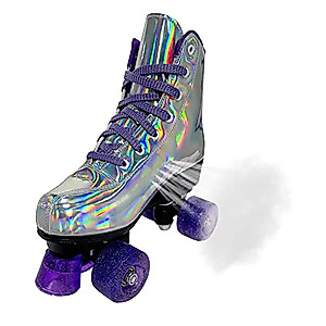 YYW Roller Skate for Women Men Light up Wheel - Double Roller Skater High-top PU Leather Roller Skate Shoes Adjustable PU Roller Skates with Four Piles for Adult Girls Beginners