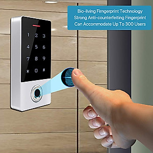 AMOCAM Fingerprint Password Access Control System with 5PCS ID Key Fobs, Fingerprint Door Lock Keypad Controller Support 10000 Users, Weatherproof, Backlight, Zinc Alloy Metal, Touch Panel