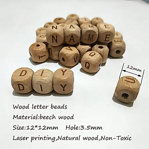 Beech Alphabet Letter Beads 100pc 12mm Square Shape Beech Wood Letter Beads Necklace Accessory DIY Jewelry Beads