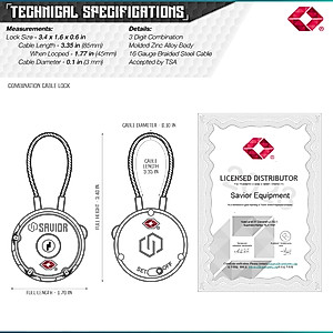 Savior Equipment Quality TSA-Approved 3-Digit Combination Cable Travel Luggage Locks for Rifle Bag Firearm Gun Case Accessories Ammo Boxes Outdoor Storage, Obsidian Black, 4-Pack