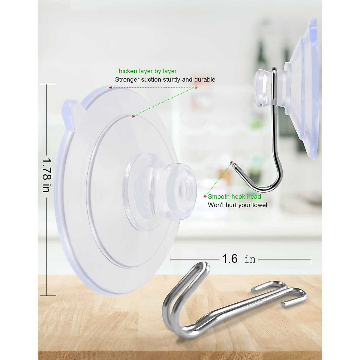 TUGEUNYU 15 Pack Suction Cup Hooks,Thicken Transparent Reusable Suction Cups for Glass/Kitchen/Bathroom/Shower Wall/Window/Door,Holds up to 4 lbs (Iron Hook-B)