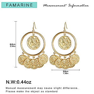 Vintage Tribal Chandelier Portrait Coins Drop Dangle Earrings for Women Costume Jewelry Gold
