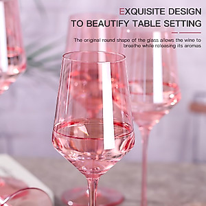 Pink Crystal Wine Glass Set of 6 - Hand-Blown Long Stem Wine Glasses, Unique Wine Glasses Gift For Wine Lovers, Dinner, Party, Wedding