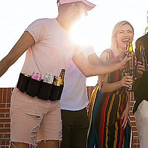 Beautyflier Beer Belt Holder Insulated 6 Pack Cold Beer Waist Holder for Man Adjustable Tough Premium Strap with Hook&Loop Closure for Fun Cool Party, Game Night, Fishing Holster (Black)