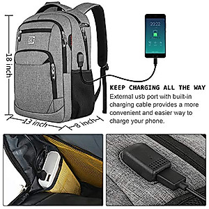 Laptop Backpack,Business Travel Anti Theft Slim Durable Laptops Backpack with USB Charging Port,Water Resistant College Computer Bag for Women & Men Fits 15.6 Inch Laptop and Notebook - Grey