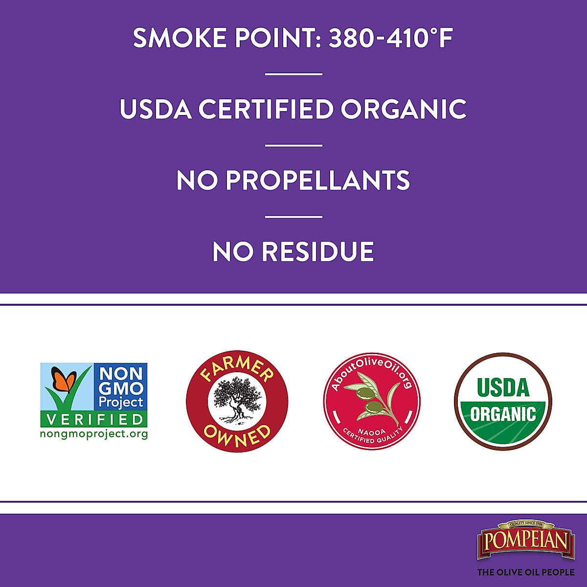 Pompeian USDA Certified Organic Extra Virgin Olive Oil Non-Stick Cooking Spray, Full-Bodied Flavor, Perfect for Salads and Pasta Drizzling, Naturally Gluten Free, Non-Allergenic, Non-GMO, No Propellants, 5 FL. OZ., Single Bottle