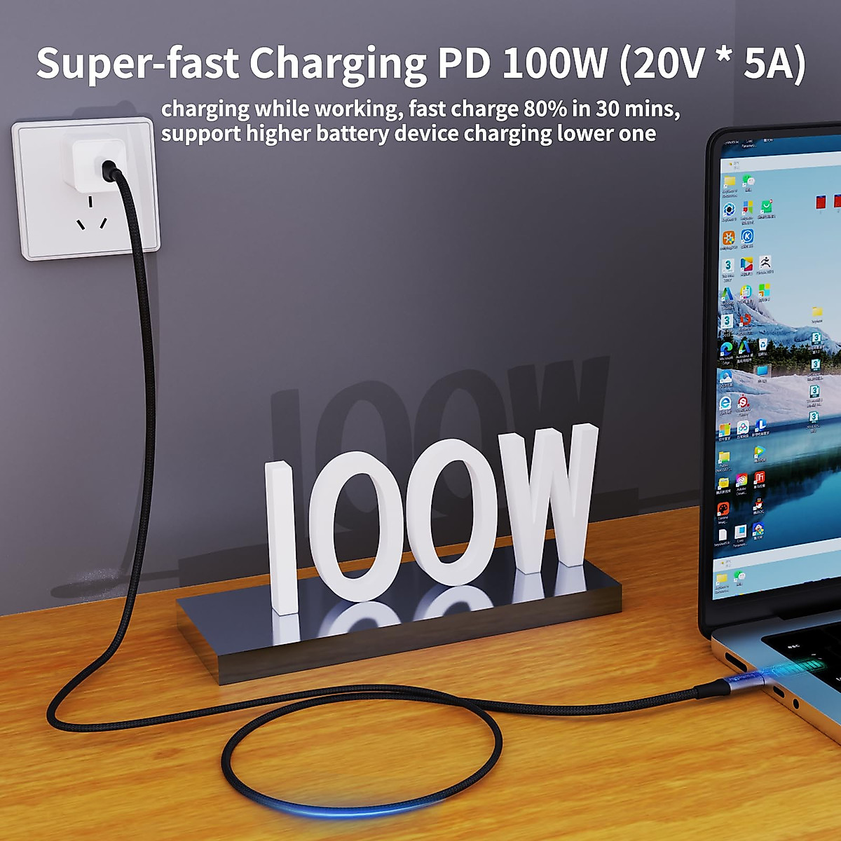 SUTWKAM USB C 3.2 Gen 2 Cable Full Featured [100W Charge, 20Gbps Data, 4K Video] Compatible with USB C Monitor, PSS Drive, Thunderbolt 3/4, iPhone, Samsung, MacBook, Pad, Laptop and More