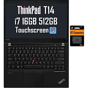 Lenovo ThinkPad T14 14" FHD Touchscreen (4-Core i7-1165G7, 16GB RAM, 512GB PCIe SSD) IPS Business Laptop, Backlit, Fingerprint, Webcam, 3-Yr Warranty, Thunderbolt 4, IST SD Card, Win 10 Pro / 11 Pro