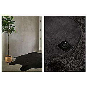 NativeSkins Faux Cowhide Rug Large (4.6ft x 6.6ft) - Black Midnight Cow Print Area Rug with No-Slip Backing