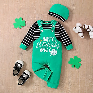 VINUOKER Baby Toddler Boy First St.Patrick's Day Outfit Infant Stripe T-Shirt + St.Patrick's Day Overalls Pant set