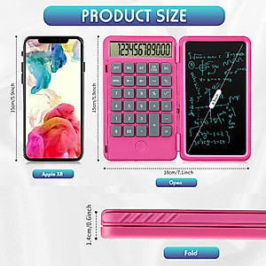 Hion Calculators,12-Digit Large Display Rechargeable Pocket Office Desktop Calculator with Erasable Wiriting Tablet,Mute Basic Desk Calculators with Doodle Pad for Student Home School,Pink