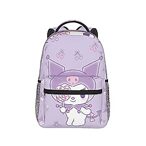 RODES Cute Kurromi Pattern Print Backpack Anime Backpack Lightweight Travel Backpack Laptop Backpack Purple Daypack Women Birthday Gift With Keychain
