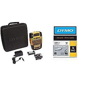 DYMO Rhino 4200 Industrial Label Maker Carry Case with ½” Labels, Black Print on White Tape & DYMO Industrial Heat Shrink Tubes, ½”, Black Print on White, Great for School Supplies