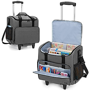 Trunab Rolling Scrapbook Tote Craft Organizers and Storage with Wheels, Craft Bag for 12 X 12 inch Scrapbook Album and Laptop, for Women, Grey