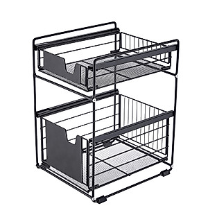 CBYJK Stackable 2-Tie Under Sink Cabinets Organizer With Sliding Storage Drawer, Under Sink, Pull Out Cabinets Organizer Shelf, Sliding Basket Organizer Drawer For Kitchen, Bathroom, Office, Black