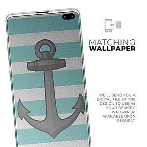 DesignSkinz Teal Stripes with Gray Nautical Anchor Protective Vinyl Decal Wrap Skin Cover Compatible with The Samsung Galaxy S20 (Screen Trim & Back Glass Skin)