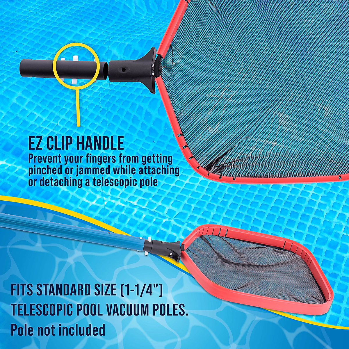 U.S. Pool Supply Professional 14" Swimming Pool Leaf Skimmer Net, Heavy Duty - Strong Reinforced Aluminum Frame for Faster Cleaning & Easier Debris Pickup and Removal