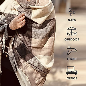 Buffalo Plaid Throw Blanket for Couch - Farmhouse Check Style - Soft Cozy Lightweight with Tassels for Bed Sofa Living Room Home Office Outdoor - 50 x 60 Inches - Black/Brown