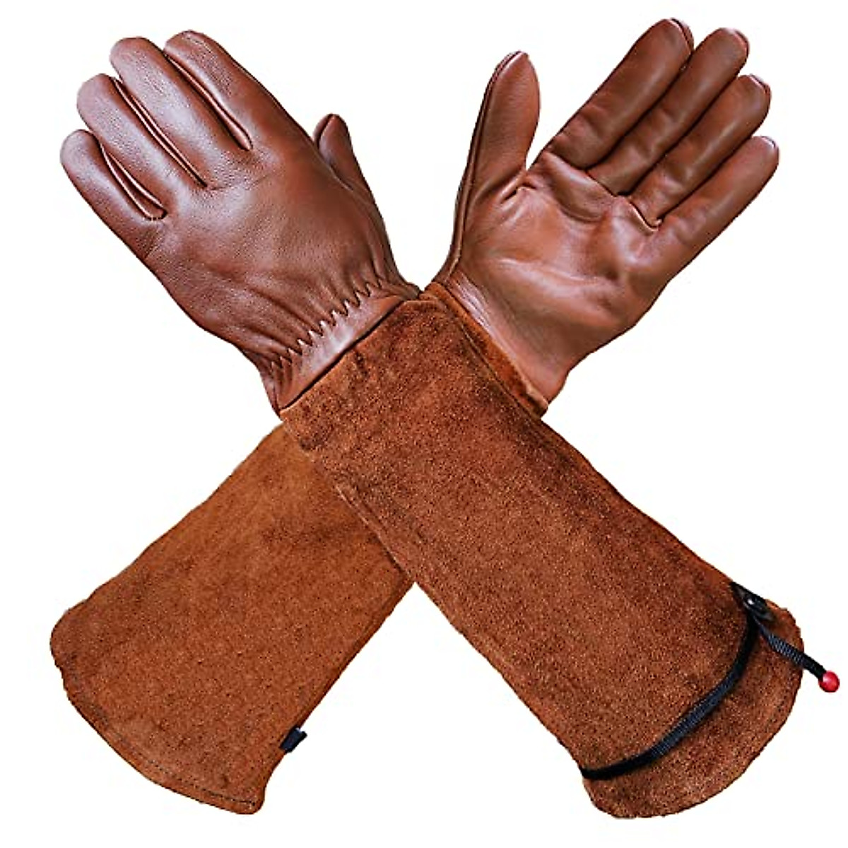 AOUCHI Long Leather Gardening Gloves for Women Men Kid, Breathable Cowhide Rose Pruning Thorn Proof Gloves with ﾠForearm Protection, Sheepskin Palms Cowhide Sleeves Garden Yard Safety Work Gloves(M)