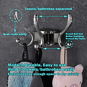 Ovlist Swivel Coat Hook 2 Pack Heavy Duty Space Saving Towel Rope Hook Wall Mount Triple Swing Arms for RV Bathroom Kitchen Garage,Brushed Nickel