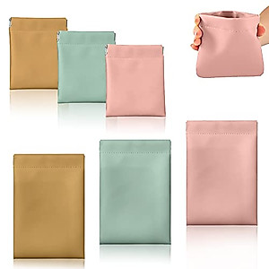 muchly 6Pcs Soft PU Leather Jewelry Travel Bag- Pocket Cosmetic Bag- Portable Jewelry Organizer for Jewelry，Cosmetics, Headphones (3 colors)
