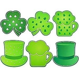 48 Pieces St. Patrick's Day Cut-Outs 5.7 x 5.7 Inch Shamrocks Cut-Outs Hat Beer Mug Decoration with Glue Point Indoor Outdoor Sign Decor Bulletin Board Classroom Irish Saint Patrick's Day Party