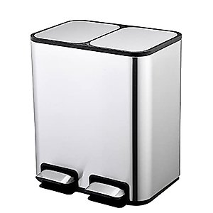 Trash Bin Trash Can Wastebasket Pedal Bin with Lid, Dual Sections Rectangular Kitchen Step Trash Can, Stainless Steel Garbage Can Rubbish Bin Bathroom Garbage Can Waste Bin (Color : OneColor, Size :
