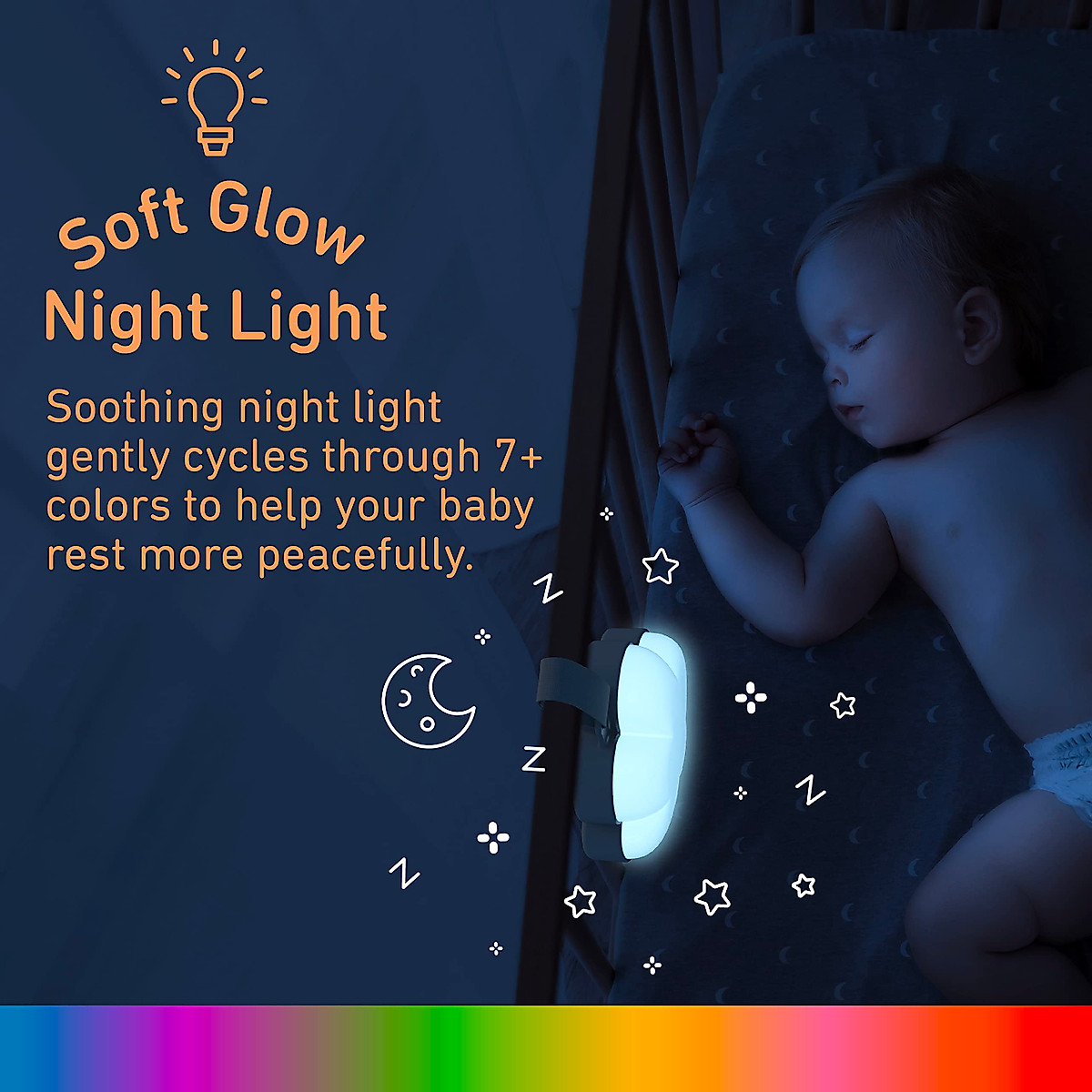 Pure Enrichment PureBaby Cloud Portable Sound Machine and Night Light - 15 Soothing Sounds, Travel Friendly, Battery Operated, Ideal for Baby and Kids on The Crib, Stroller, Headrest, and More