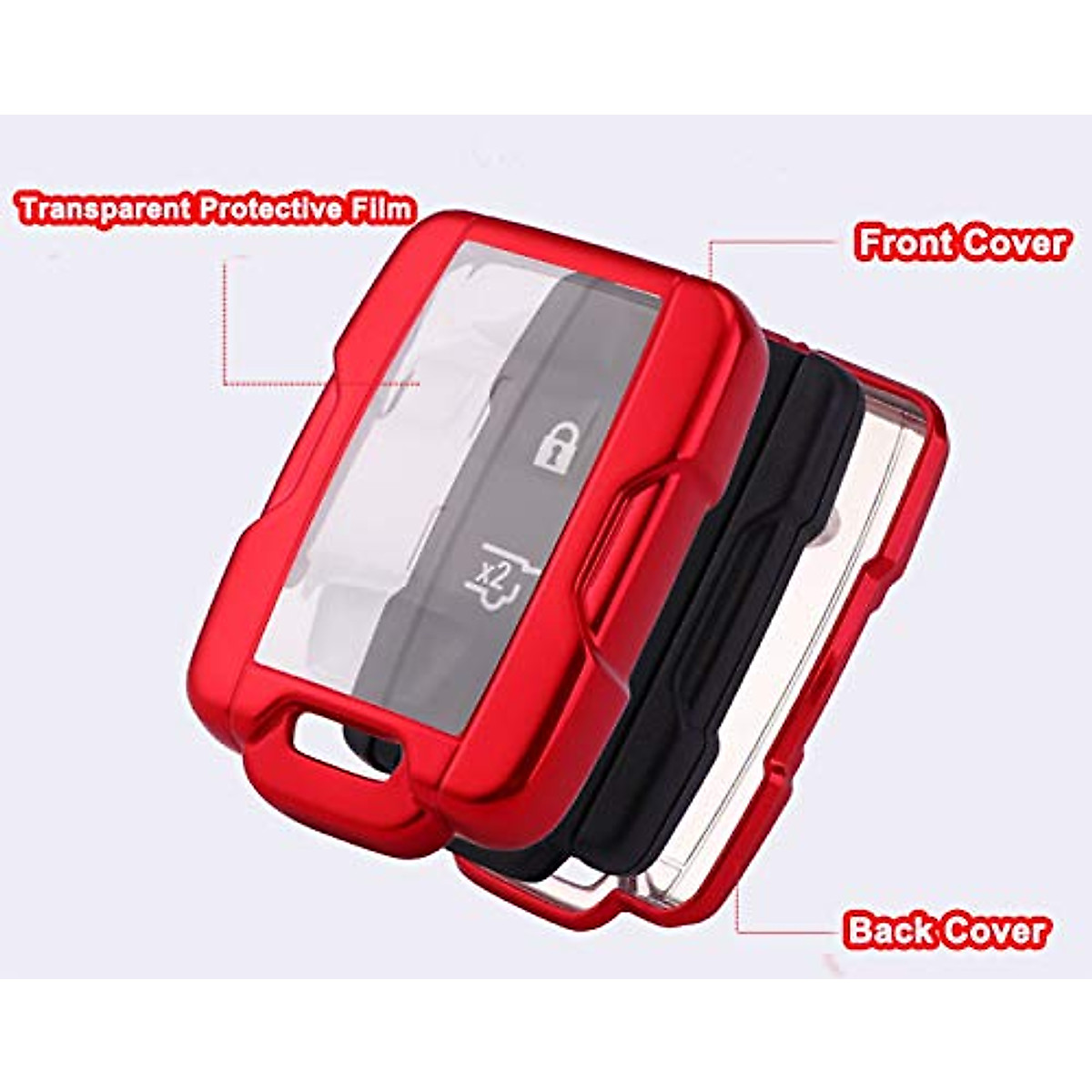 Soft TPU Key Fob Cover Case Remote Holder Skin Glove Fit for Chevy Chevrolet Silverado Colorado/GMC Sierra Canyon Yukon Cadillac (Red)