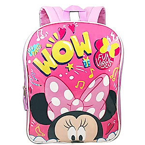 Disney Minnie Mouse Backpack with Lunch Box Set - Bundle with 15" Minnie Backpack, Minnie Mouse Lunch Bag, Stickers, Water Bottle, More | Minnie Mouse Backpack for School