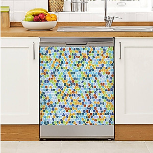 Dishwasher Magnet Cover Mosaic Modern Bright Colorful Tiles with White Gaps Texture Magnetic Refrigerator Stickers Decorative Appliance Cover Fridge Panels Metal Door Garage 23x26in