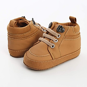 RVROVIC Baby Boys Girls Anti-Slip Sneakers Soft Ankle Boots Toddler First Walkers Newborn Crib Shoes(0-6 Months Infant, 1-Khaki)