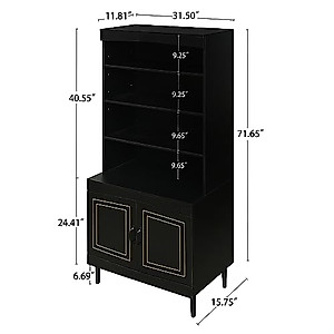 6-Tier Bookshelf, Storage Management Cabinet with 4 Spacious Shelves and 2 Storage Cabinets, Floor Standing Bookshelf for Home Offices, Kitchens and Living Room (Black)