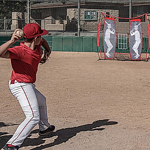 VAIPI Baseball Pitching Net Softball Pitching Trainer with 2 Dummy Batter Batting Net and Pitching Zone Hitting Aid Training Equipment for Practice Improved Hitting and Pitching Accuracy Training