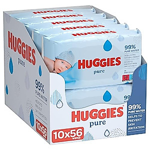 Huggies Pure Baby Wipes - 10 x Packs of 56 (560 Wipes)