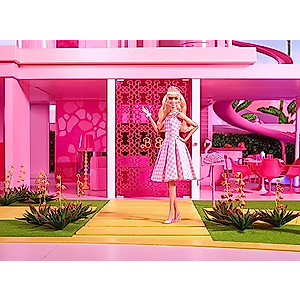 Barbie The Movie Doll, Margot Robbie as Barbie, Collectible Doll Wearing Pink and White Gingham Dress with Daisy Chain Necklace for 6 years and up