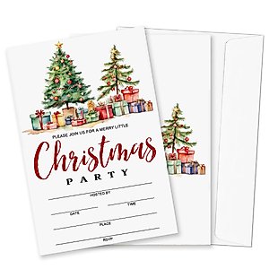 FRRCREU Christmas Party Invitations, 20 Double-Sided Fill In Christmas Tree And Gifts Invites With Envelope For Winter Party, Bridal Shower And So On， Party Activities Decoration And Favors - A12