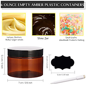 TUZAZO 4 Oz Amber Plastic Cosmetic Jars Leak Proof Small Container with lids for Cream, Lotion, Powder, Ointments, Beauty Products, 24 Pcs