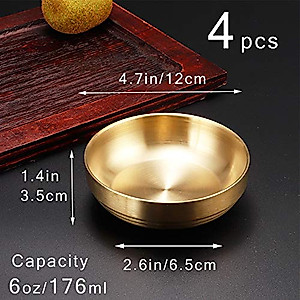 4 PCS Large Double Deck Stainless Steel Sauce Dish, Round Condiment Tray, Sauce Plate, Sushi Dipping Bowls, (4 PCS)