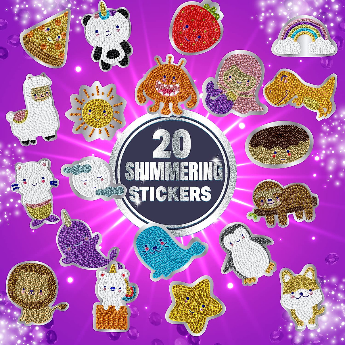 50 Kawaii Diamond Painting Stickers - Kids Diamond Painting Kits for Kids with Holographic Diamond Art Stickers - Diamond Art For Kids Gem Art Kits for Kids - Diamond Painting for Kids Gem Painting