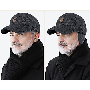 EDIKO Winter Hats for Men Baseball Cap Warm Dad Caps with Earflaps Adjustable Black