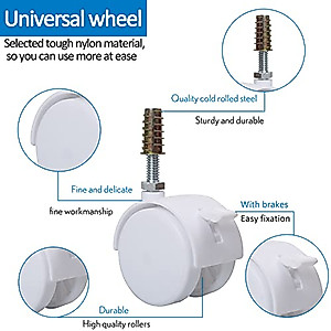 1.5" Stem Casters Wheels Replacement Threaded Swivel Caster with Locking Brake 4 Pack for Furniture(5/16-White)