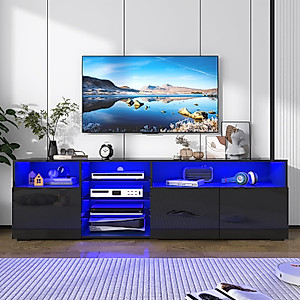 Vinctik 6&Fox 63IN LED TV Stand for 65/70inch TV,High Glossy White TV Stand for Living Room,Modern Gaming Entertainment Center with Storage Drawer,RGB LED Lighting,Modern TV Cabinet(Black)