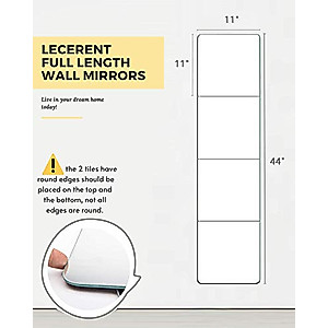 Lecerent Full Length Wall Mirror with Acrylic Adhesive Tapes, 4pcs Frameless Body Mirror Tiles for Bedroom Bathroom Home Gym Closet Door