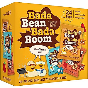 Bada Bean Bada Boom Plant-Based Protein, Gluten Free, Vegan, Crunchy Roasted Broad (Fava) Bean Snacks, 110 Calorie Packs, The Classic Box Variety Pack, 1 Ounce (Pack of 24)