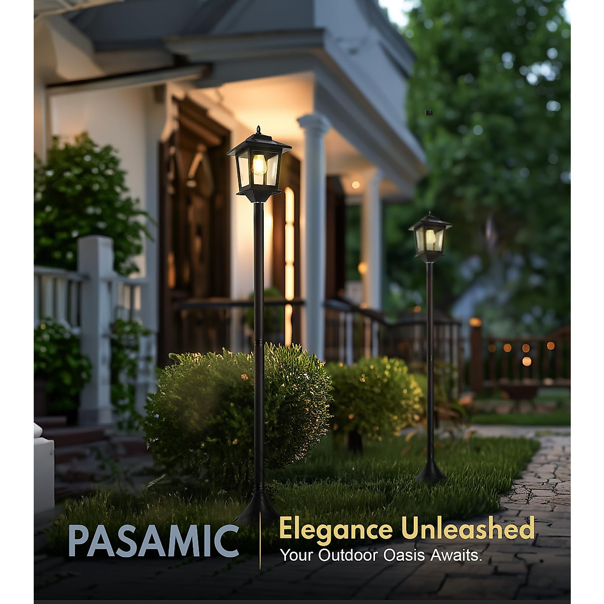 PASAMIC 63" Solar Lamp Post Lights 2Pack, Outdoor Post Lights Waterproof, Pole Lights Outdoor, Decorative Floor Lamp for Patio, Warm White, Replaceable Bulb