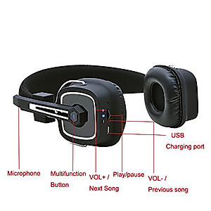 Trucker Bluetooth Headset Wireless with Noise canceling Microphone, On-Ear Wireless Headphones with Mic,Over The Head Earpiece for iOS & Android Mobile Phone, Skype, Truck Drivers, Call Center,Voip